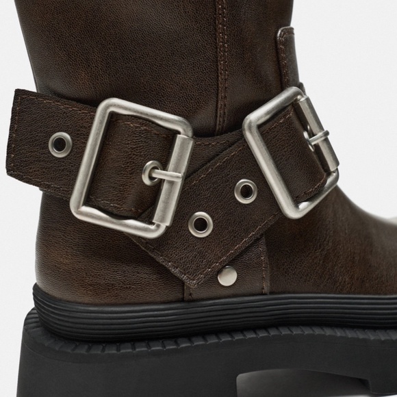 Zara | Shoes | Zara Buckled Flat Lug Sole Boots | Poshmark